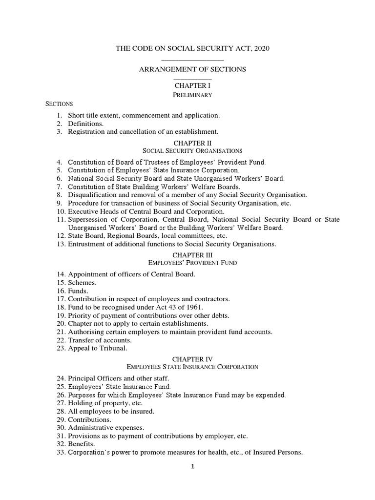 Code on Social Security 2020 Overview | PDF | Employment | Welfare