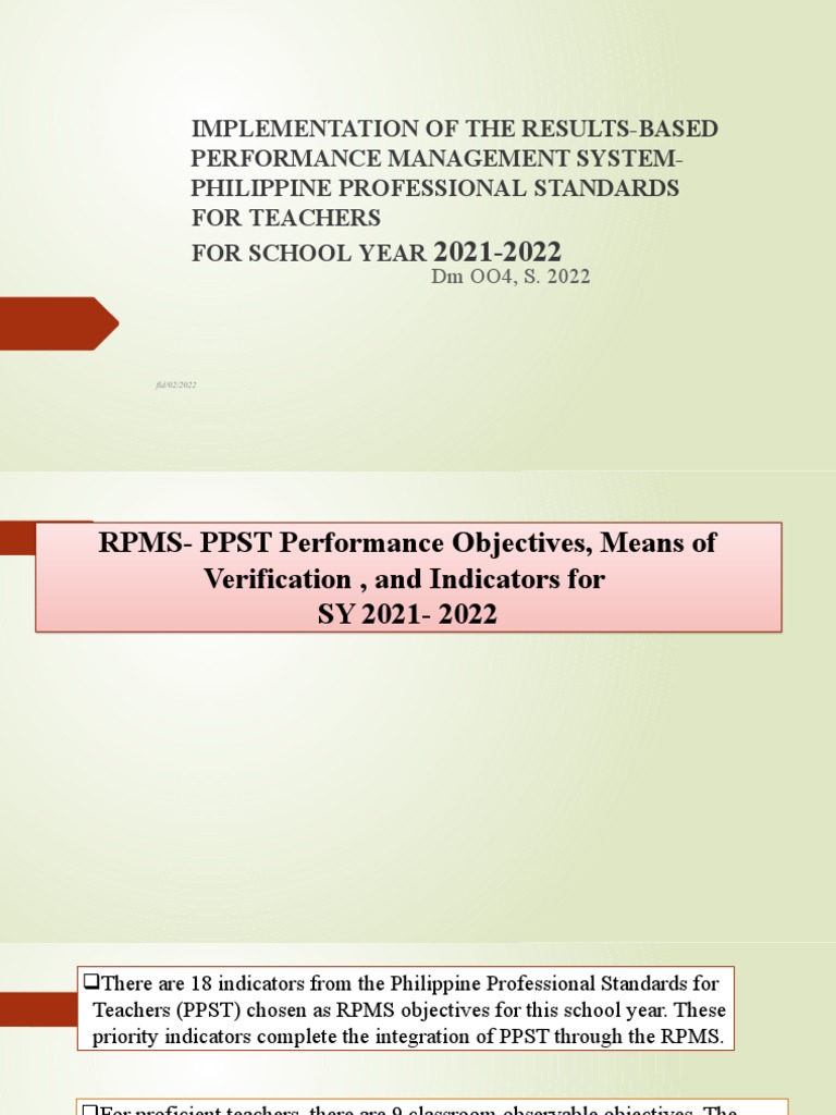 RPMS-PPST Performance Objectives | PDF | Intellectual Giftedness ...