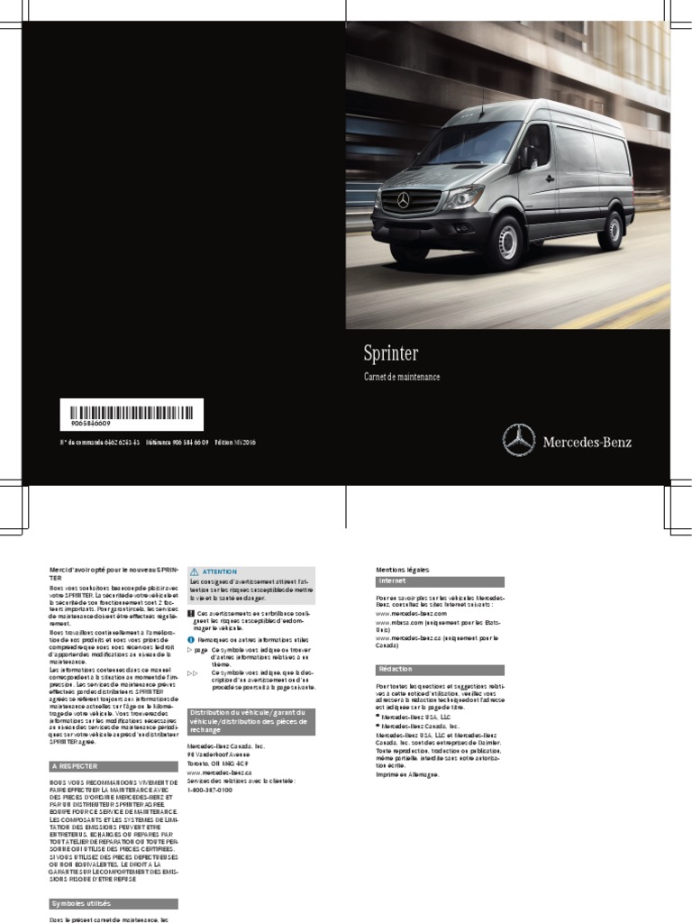2016 Mercedes Benz Sprinter Service Booklet | PDF | Pneumatique ...