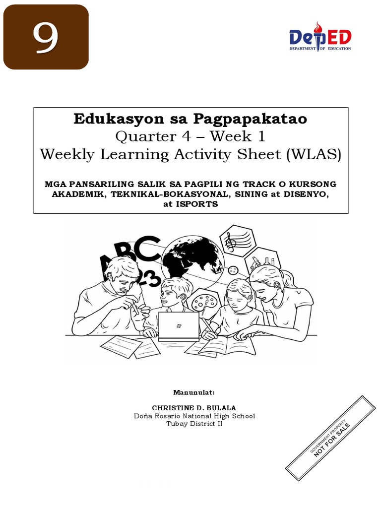 Edukasyon Sa Pagpapakatao: Quarter 4 - Week 1 Weekly Learning Activity ...