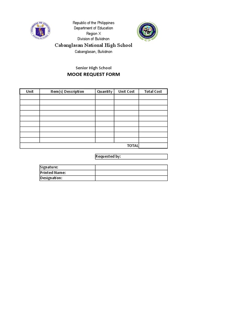MOOE Request for Cabanglasan High School | PDF