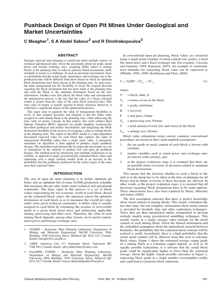 Pushback Design of Open Pit Mines Under | PDF | Valuation (Finance ...