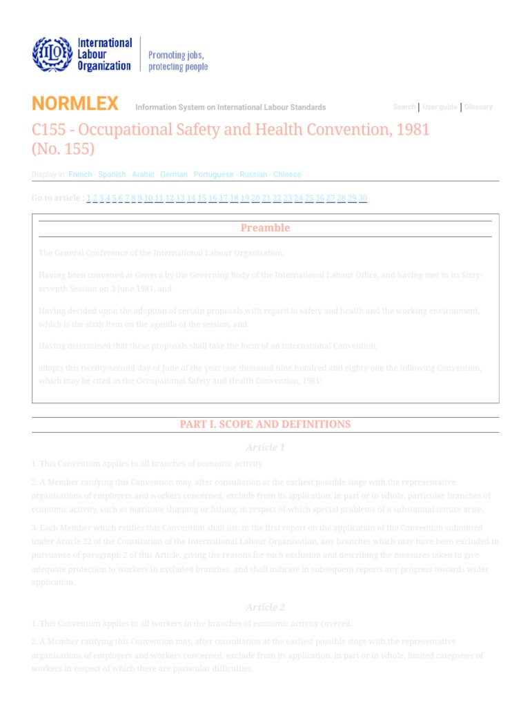 Convention C155 - Occupational Safety and Health Convention, 1981 (No. 155) | PDF ...