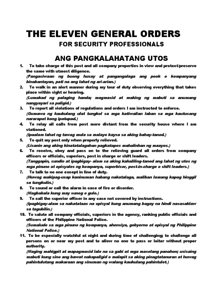 The Eleven General Orders For Security Guard PDF | PDF
