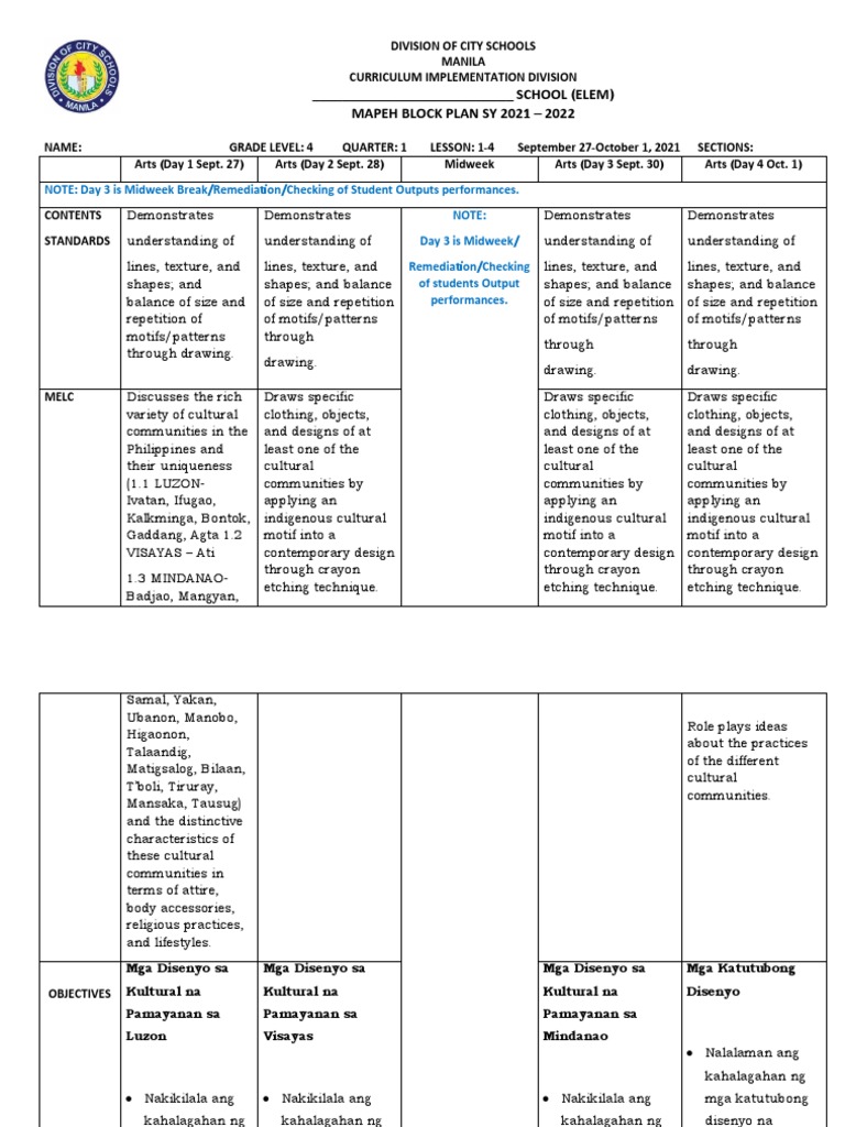BP - Grade 4 Arts Lesson 1 To 4 | PDF | Classroom | Learning