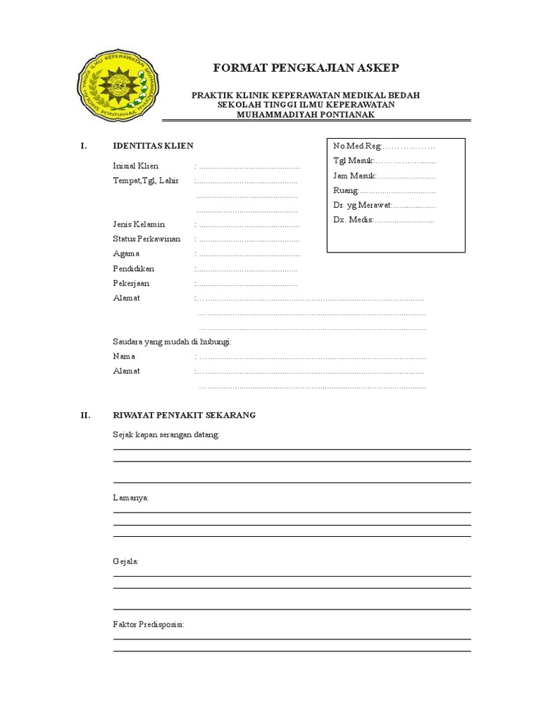 Format Pengkajian Askep KMB Stik Muhammadiyah Pontianak | PDF | Sains & Matematika