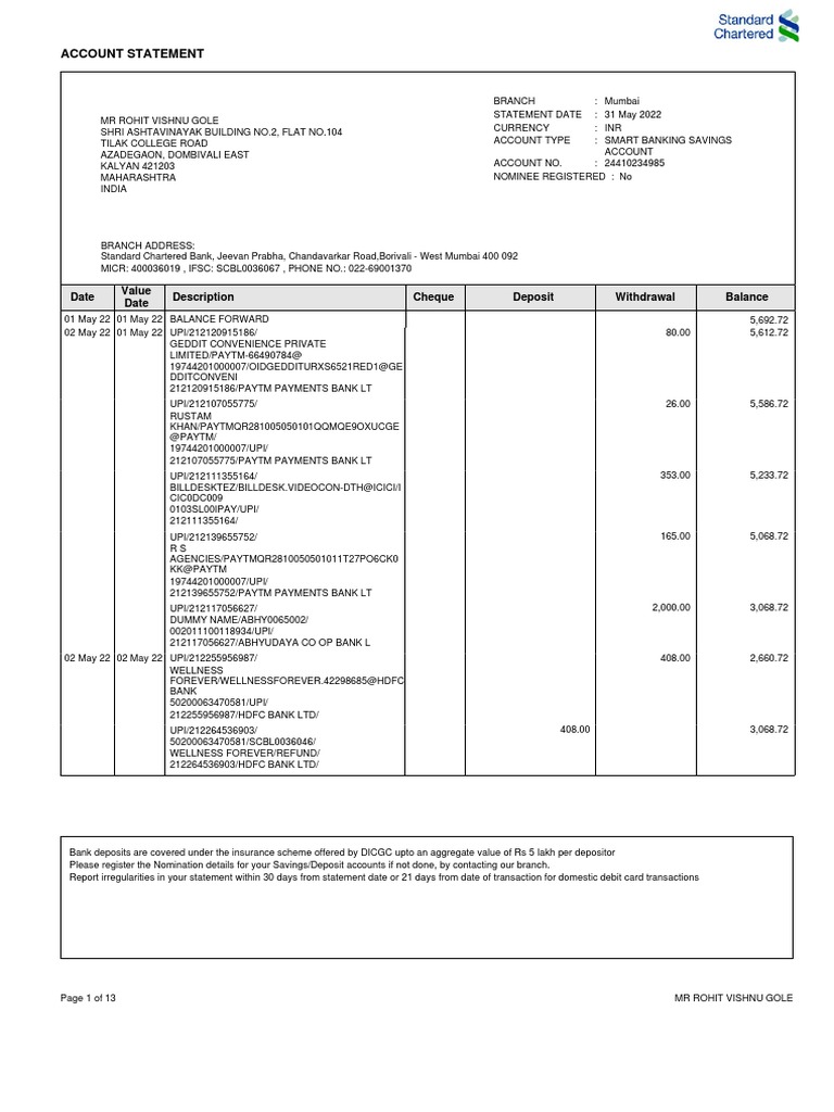 E Statement | PDF | Banks | Cheque