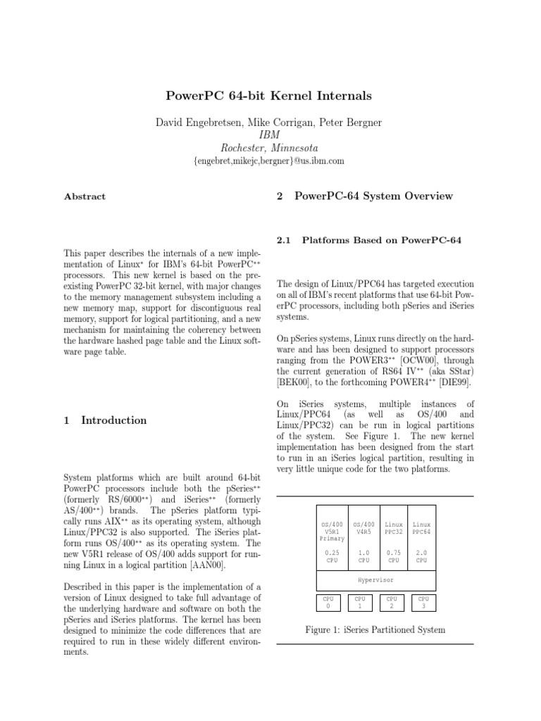 Powerpc 64-Bit Kernel Internals: David Engebretsen, Mike Corrigan, Peter Bergner Ibm Rochester ...