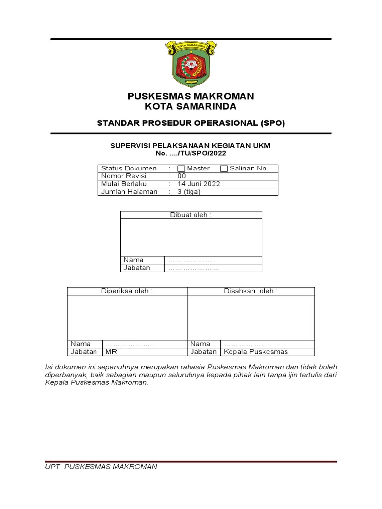 Sop Supervisi Pelaksanaan Kegiatan Ukm | PDF