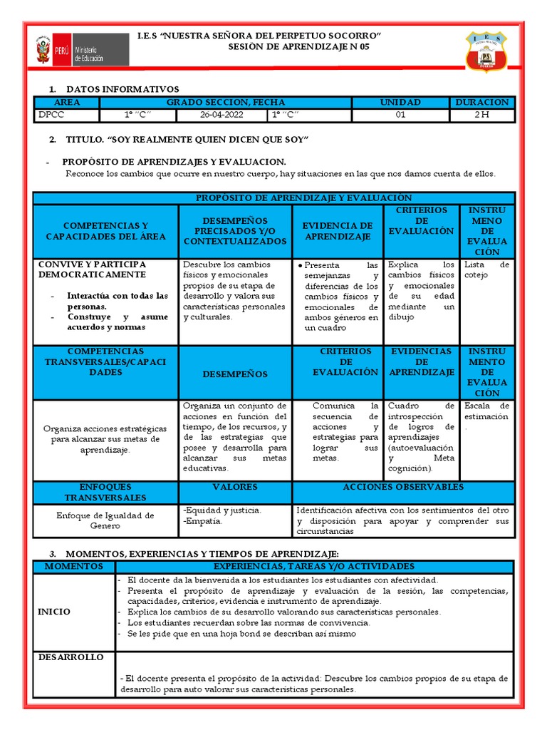 Sesión #05 DPCC 1° C | PDF | Evaluación | Aprendizaje Sesión #05 DPCC 1° C | PDF | Evaluación | Aprendizaje