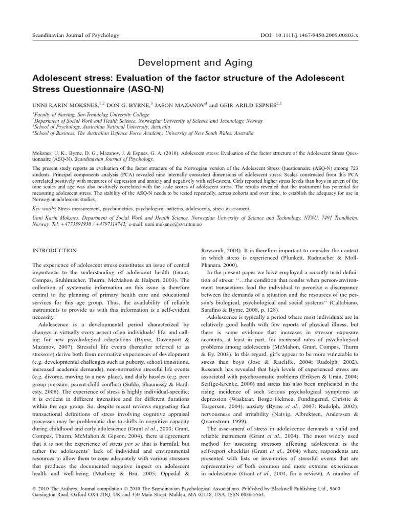 Adolescent Questionnaire Structure | PDF | Adolescence | Stress (Biology)