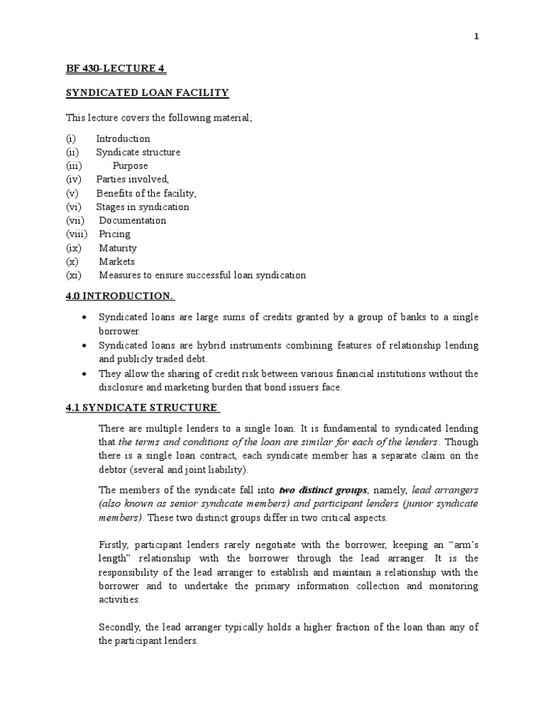 Roles in Syndicated Loan Facilities | PDF | Syndicated Loan | Loans
