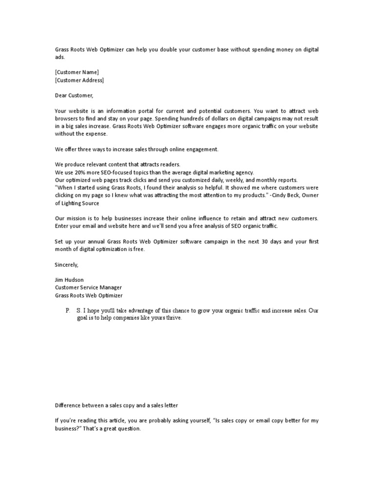 Sales Copy Sample | PDF | World Wide Web | Internet & Web