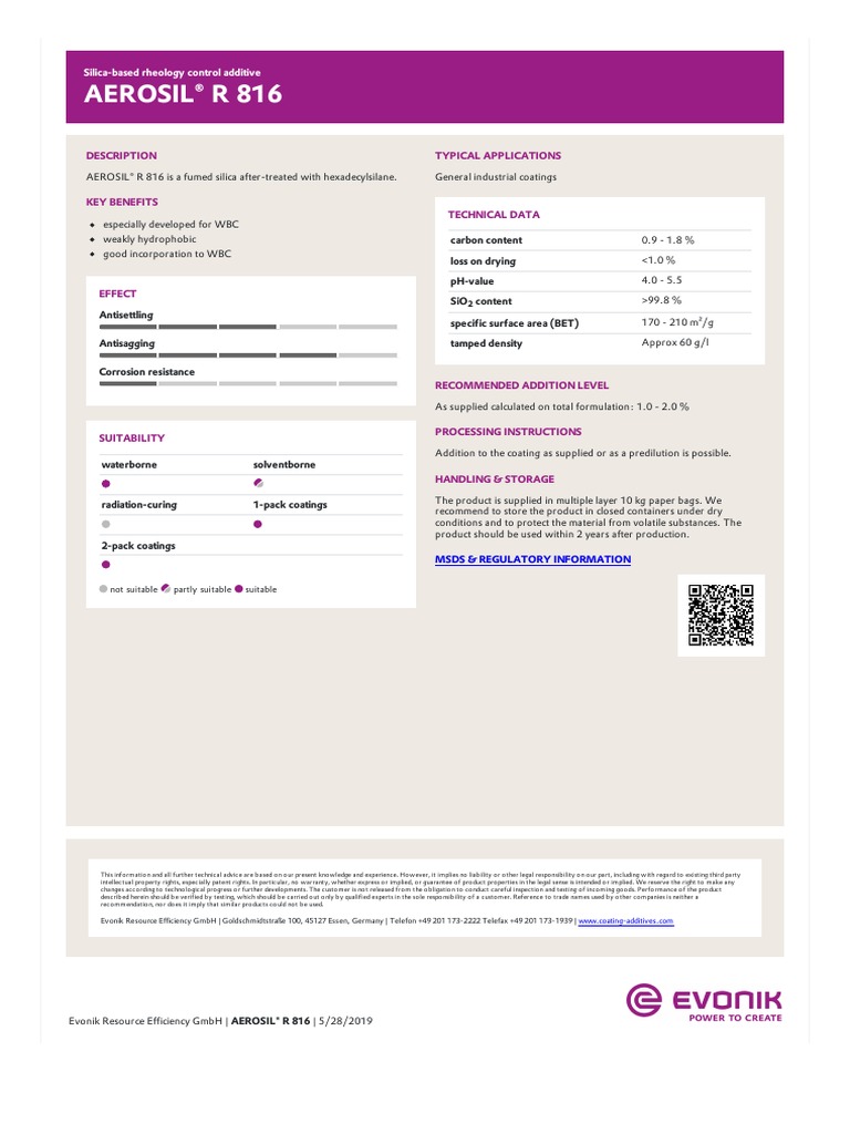 Aerosil® R 816: Description Typical Applications | PDF | Chemistry ...
