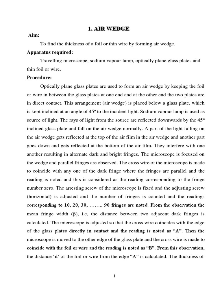 Air Wedge Method for Wire Thickness Measurement | PDF | Applied And ...