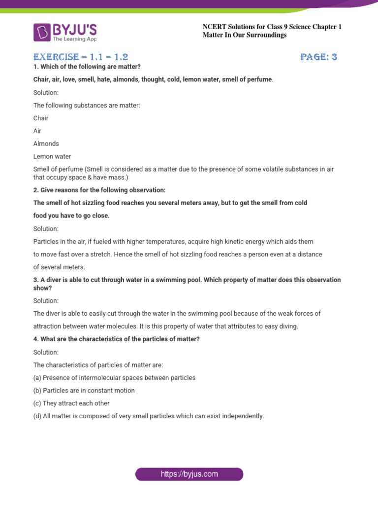 Ncert Solutions For Class 9 Science Jan14 Chapter 1 Matter in Our Surroundings | PDF | Water | Gases