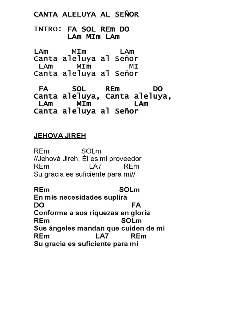 Acordes Canta Aleluya Al Señor - Jehova Jireh | PDF | Poesía