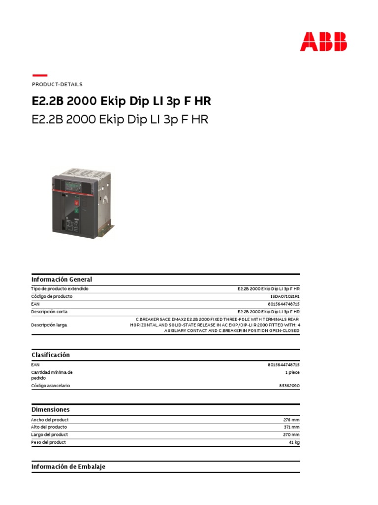 1SDA071021R1 E2 2b 2000 Ekip Dip Li 3p F HR | PDF | Electricity ...