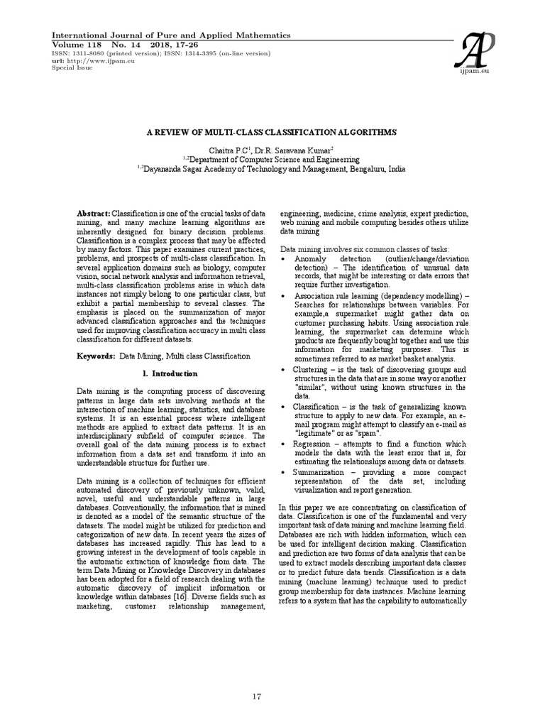 Multi-Class Classification Algorithms Review | PDF | Statistical ...