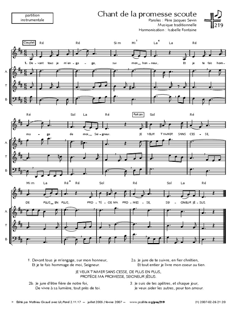 Chant - Promesse - Scoute - Instrumental. Partitions | PDF | Scoutisme ...