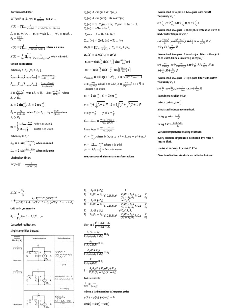 EE423 Opensheet Last Version | PDF | Low Pass Filter | Electronic Filter