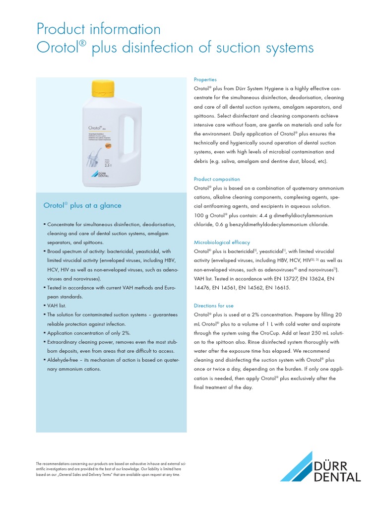Product Information Orotol Plus Disinfection of Suction Systems | PDF | Disinfectant | Chemical ...