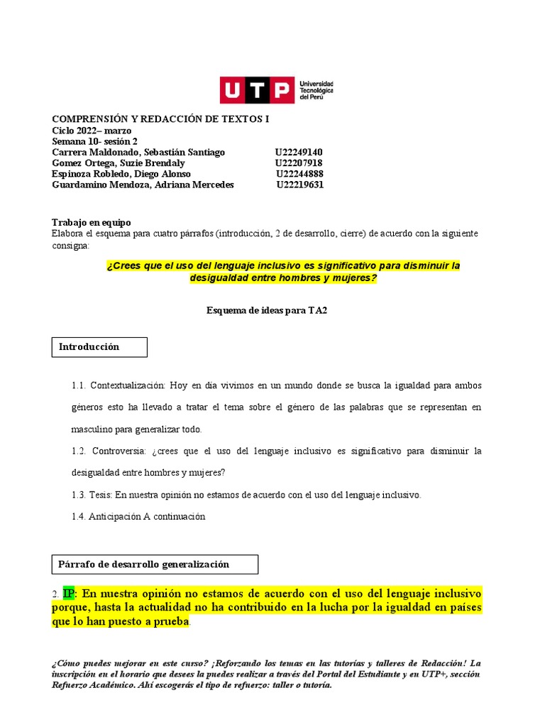 S10.s2-Esquema para TA2 (Material) 2022 Marzo (1 Trabajo Final Previo | PDF | Lingüística ...