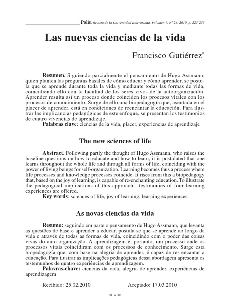 Francisco Gutierrez Hugo Assmann | PDF | Autoorganización | Aprendizaje