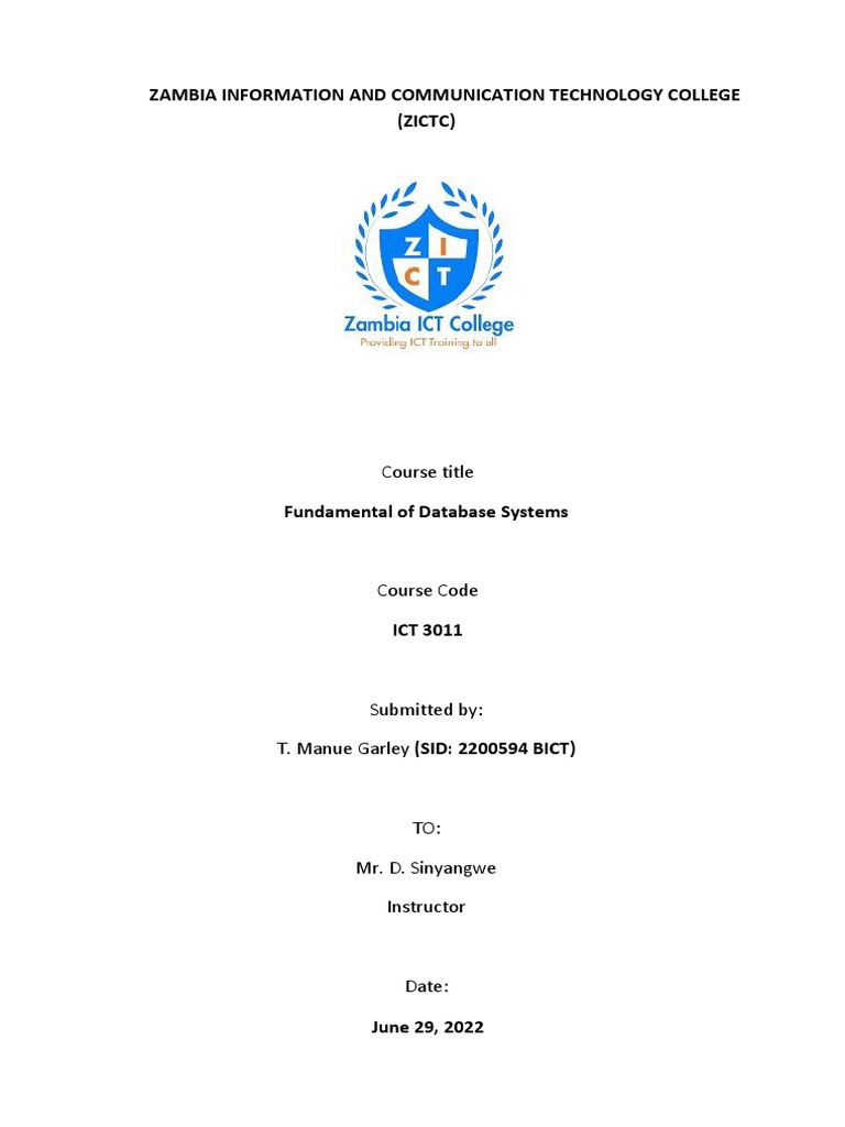 Fundemental Of Database System Assignment 01 Pdf Databases Conceptual Model 4745