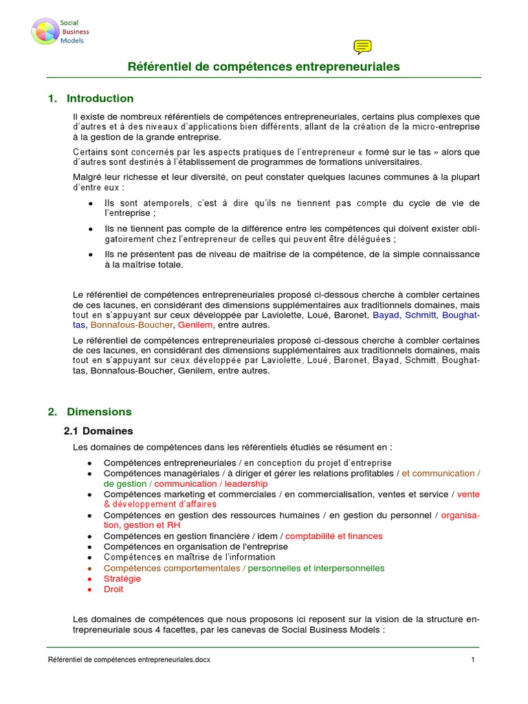Référentiel des compétences entrepreneuriales | PDF | Gestion des ...