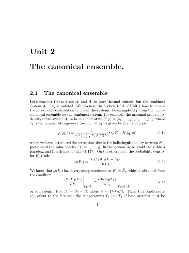2.1 The Canonical Ensemble | PDF | Gases | Temperature
