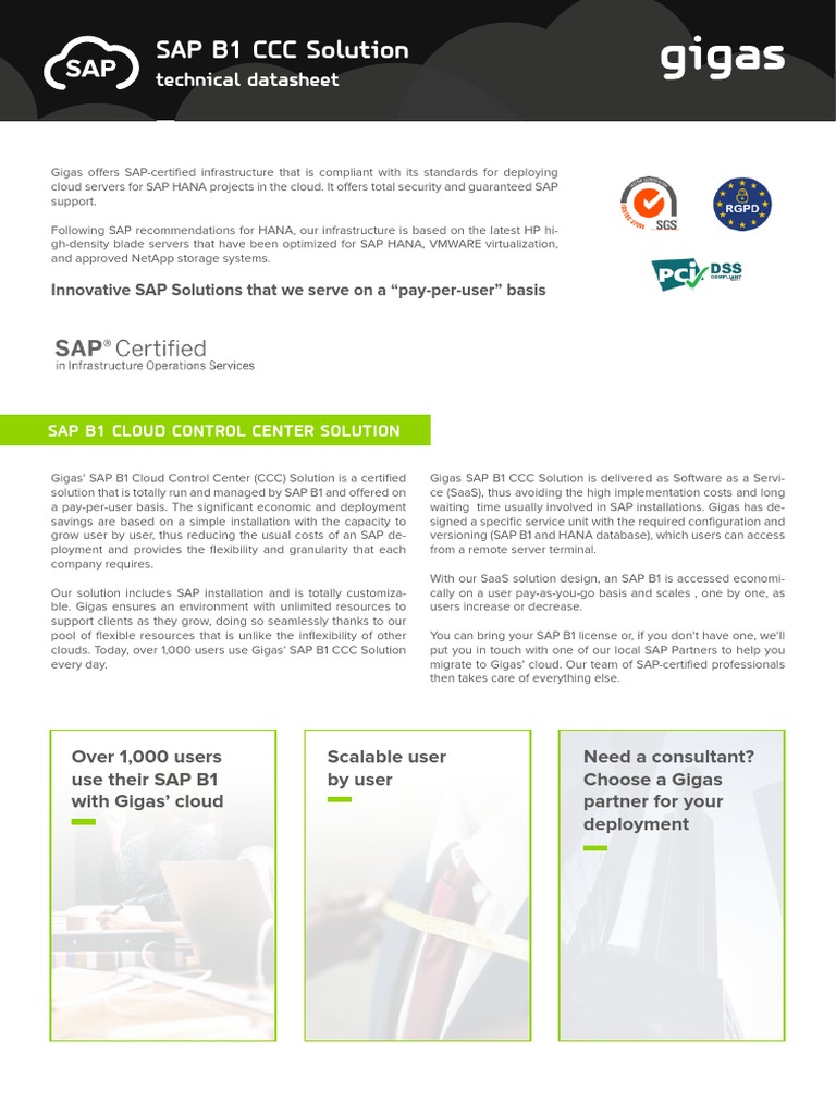 SAP B1 CCC Solution: Technical Datasheet | PDF | Cloud Computing | Information Age