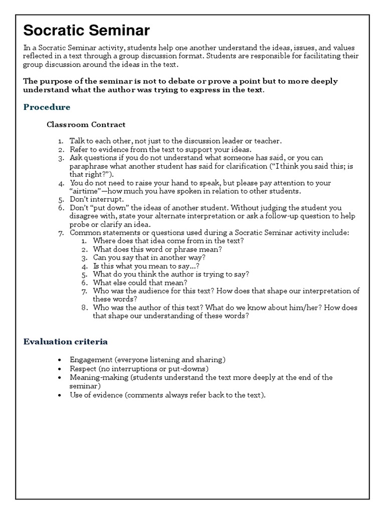 SOCRATIC - SEMINAR Guidelines | PDF | Reason | Argument