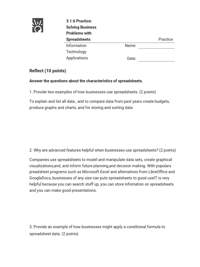 3.1.6 Practice - Solving Business Problems With Spreadsheets (Practice ...