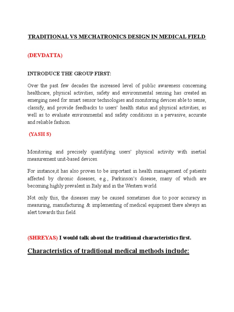 (Devdatta) : Traditional Vs Mechatronics Design in Medical Field | PDF ...