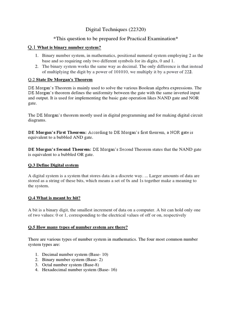 Digital Techniques VIVA ANSWERS 3rd SEM | PDF | Logic Gate | Electronic ...