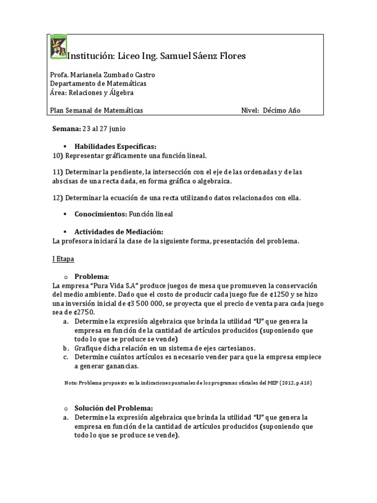 Funciones Lineales y Ganancias | PDF | Línea (geometría) | Pendiente