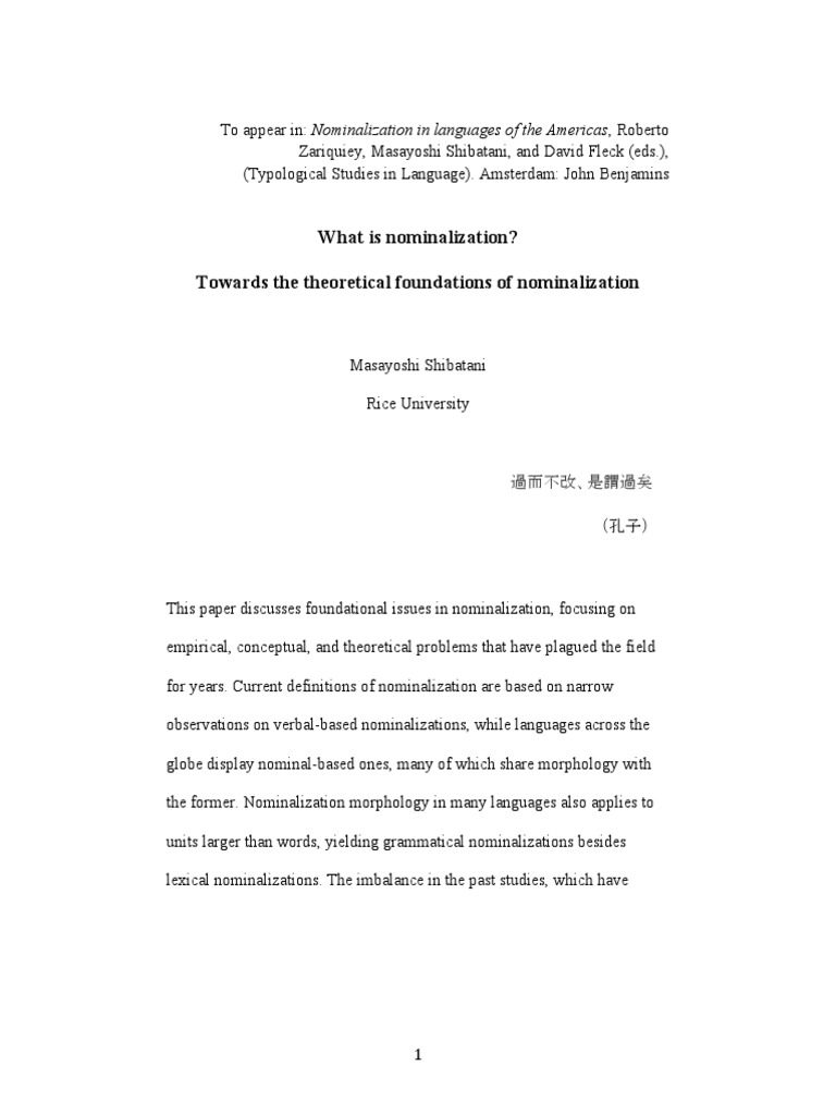 Shibatani - What Is Nominalization Towards The Theory | PDF | Noun ...