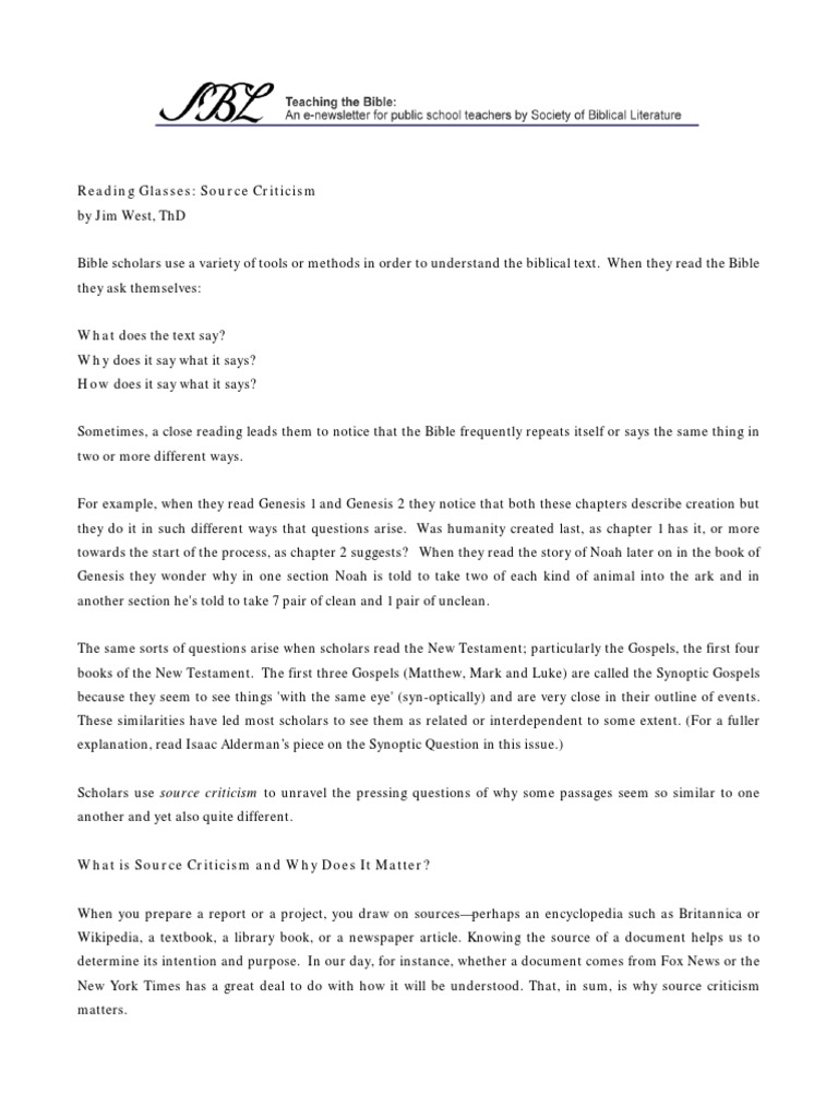 Reading Glasses: Source Criticism | PDF | Book Of Genesis | Religious Works