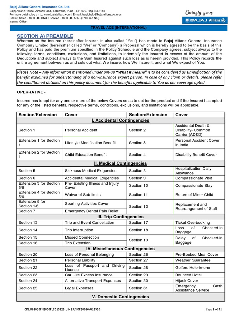 Travel Ace Policy Wordings | PDF | Hospital | Medicine