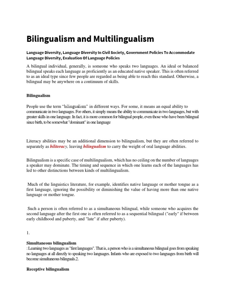 Bilingualism and Multilingualism | PDF | Multilingualism | First Language