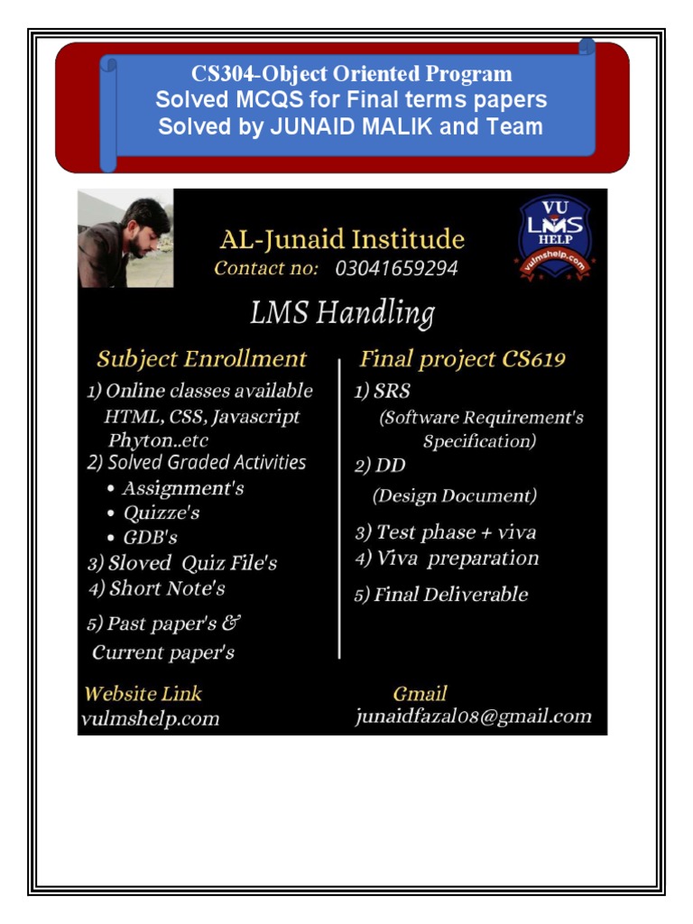 CS304 Mega MCQS | PDF | Class (Computer Programming) | Method (Computer Programming)