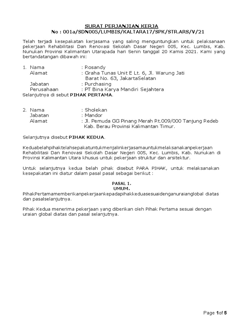 SPK 001 Mandor Sholekan | PDF