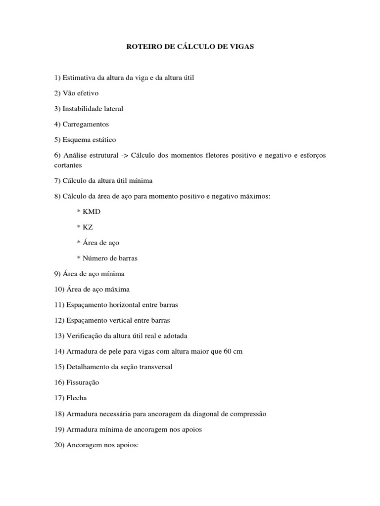 Roteiro de Cálculo de Vigas | PDF Roteiro de Cálculo de Vigas | PDF