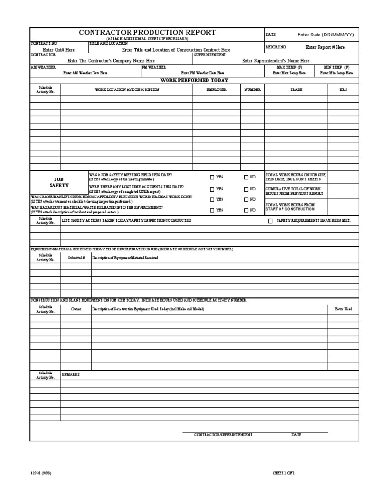Contractor Daily Production Report | PDF | Dangerous Goods | Working ...