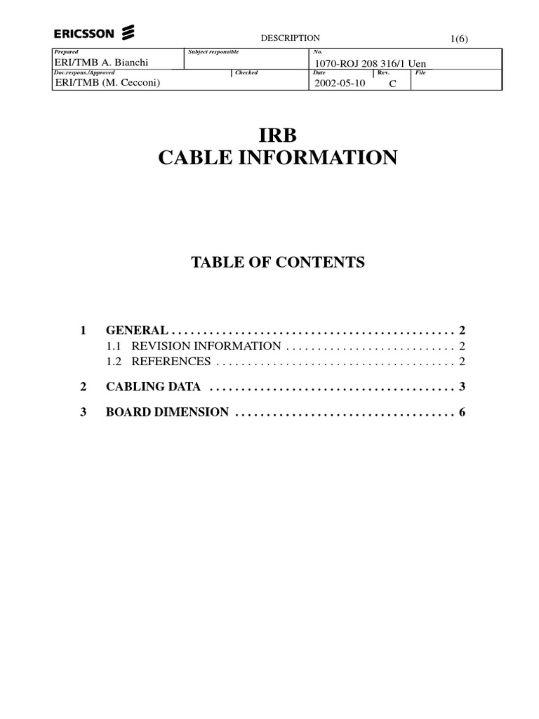 IRB Cable Information | PDF | Electronic Engineering | Physical Layer ...