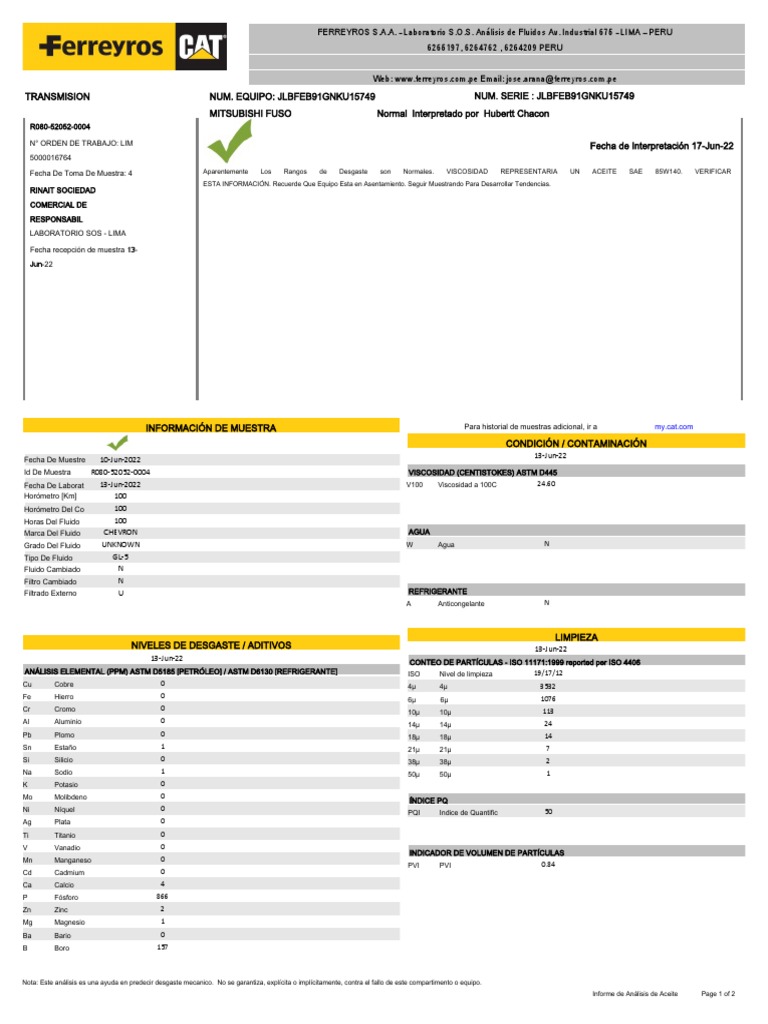 Prueba de Laboratorio Sos Camion Mitsubishi | PDF | Cromo | Estaño