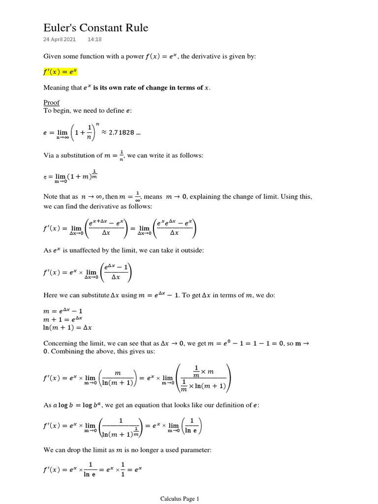 Euler's Constant Rule | PDF