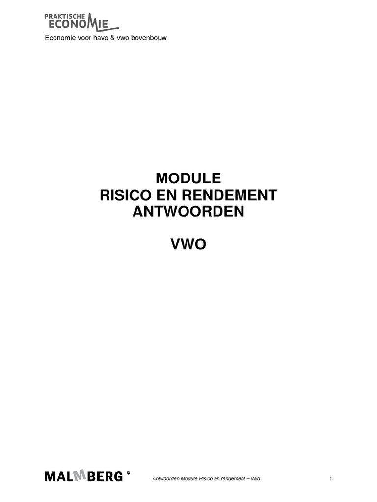 Module Risico en Rendement Antwoorden Vwo | PDF