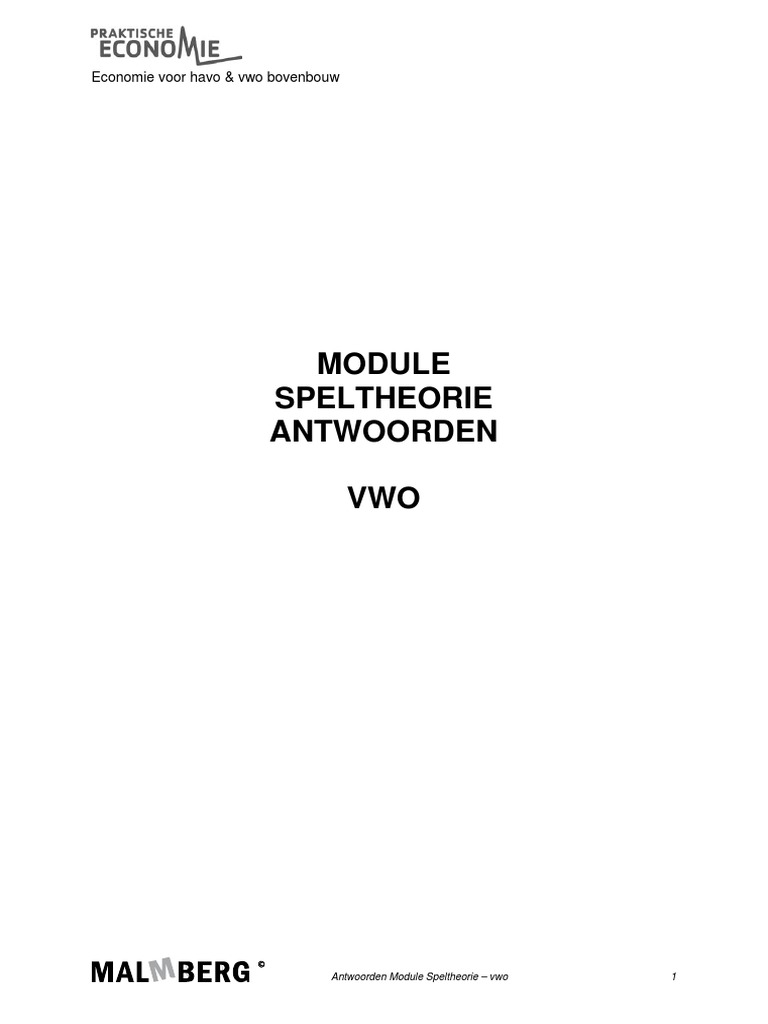 Module Speltheorie Antwoorden Vwo | PDF